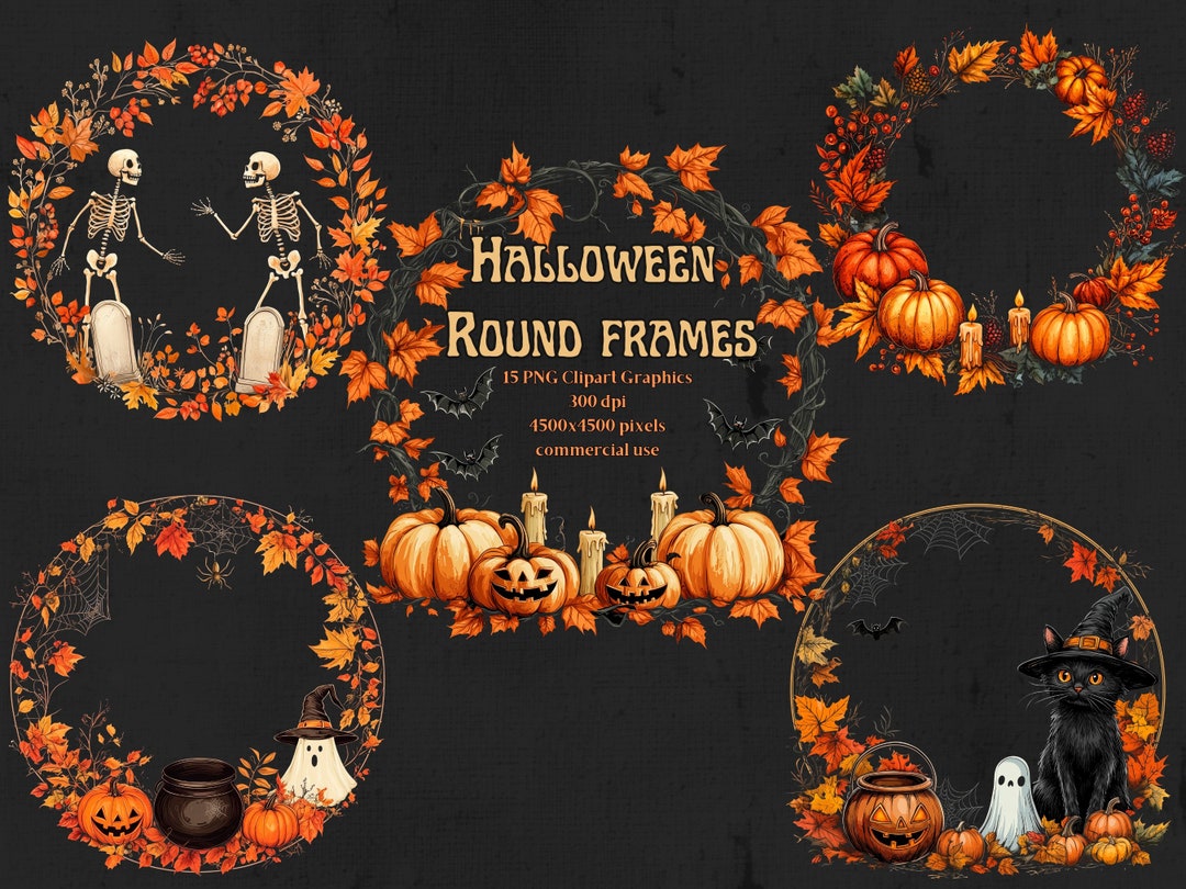 15 Halloween Round Frames, Png, Clipart, Digital Download, Scrapbooking ...