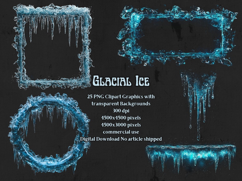25 Glacial Ice, PNG, Clipart, Ice Borders, Ice Frames, Digital Download ...