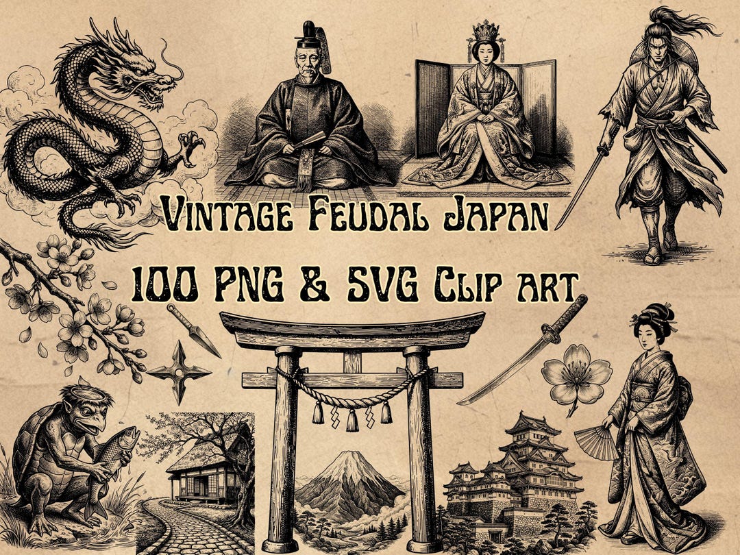 Feudal Japan Clip Art: Vintage Mythology and History PNG and SVG Images ...