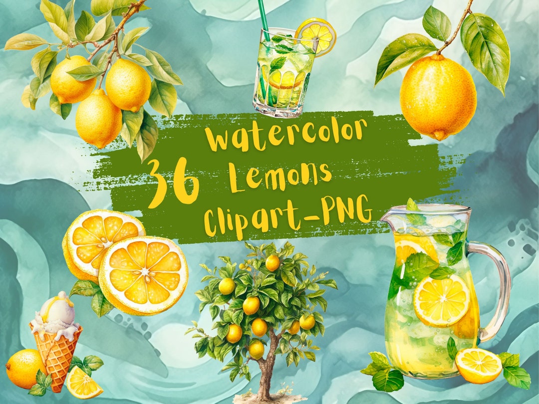 36 Watercolor Lemons Clipart PNG, Digital Download, Paper Craft, Junk ...