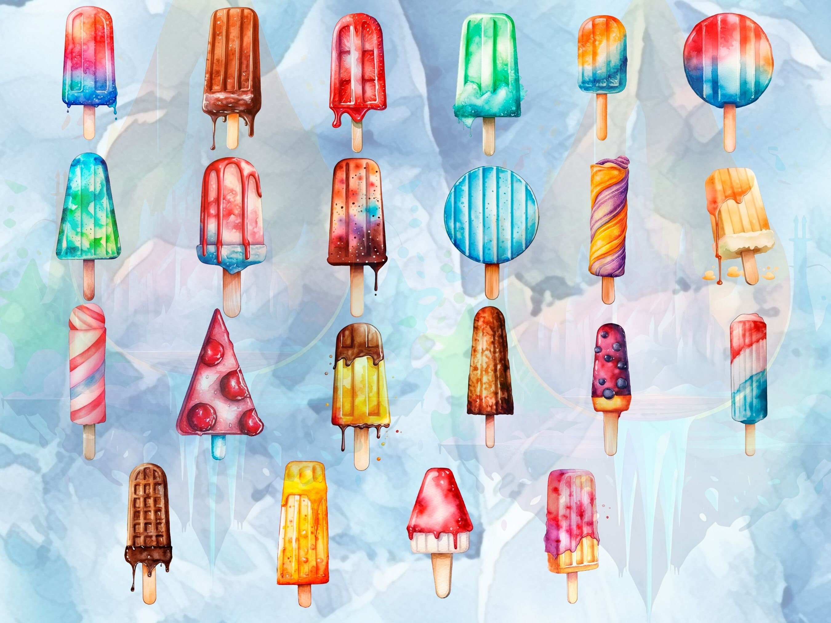 Watercolor Popsicles, Png, Clipart, Digital Download, Scrapbook, Junk ...