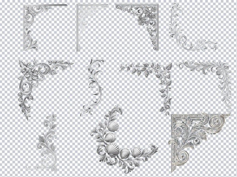 22 Old Silver Corners, Png, Clip Art, Corner Border, Antique, Digital ...