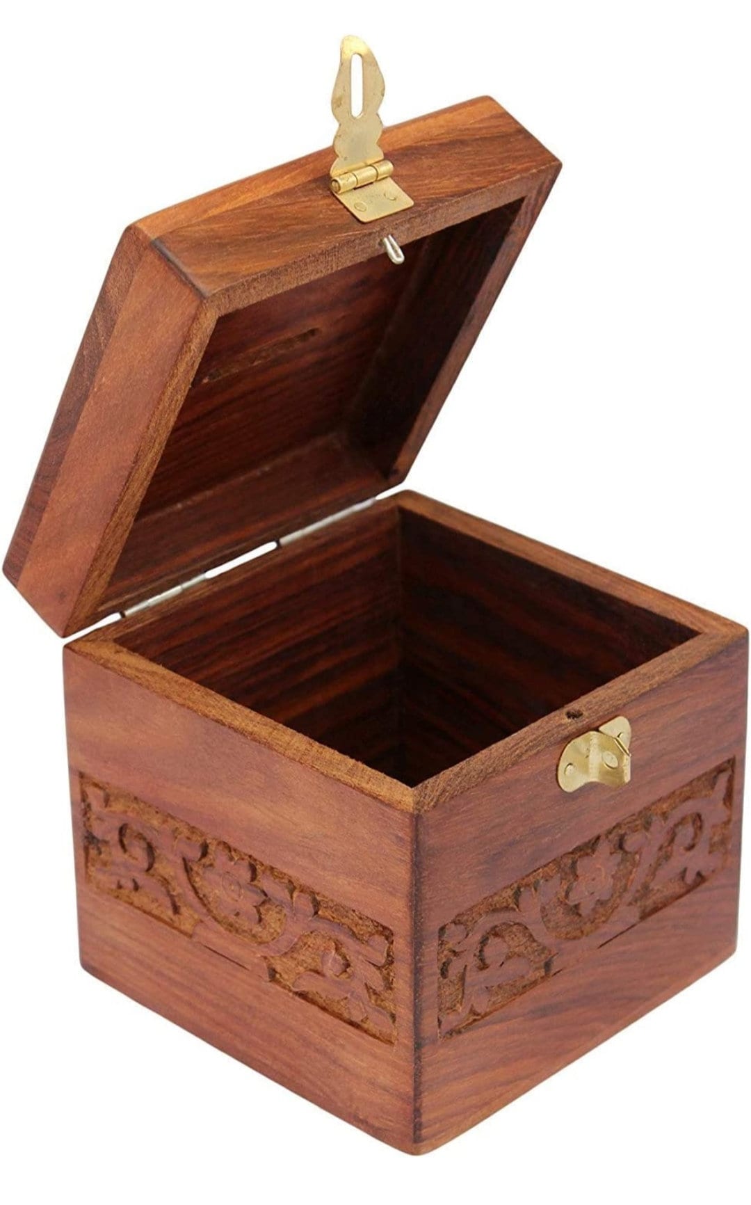 Wooden Square Piggy Bank Sheesham Wood Box / Kashmiri Carving - Etsy