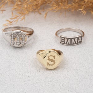 Signet Ring - Custom Initial Ring - Initial Ring - Personalized Signet Ring - 14k Gold Signet ...