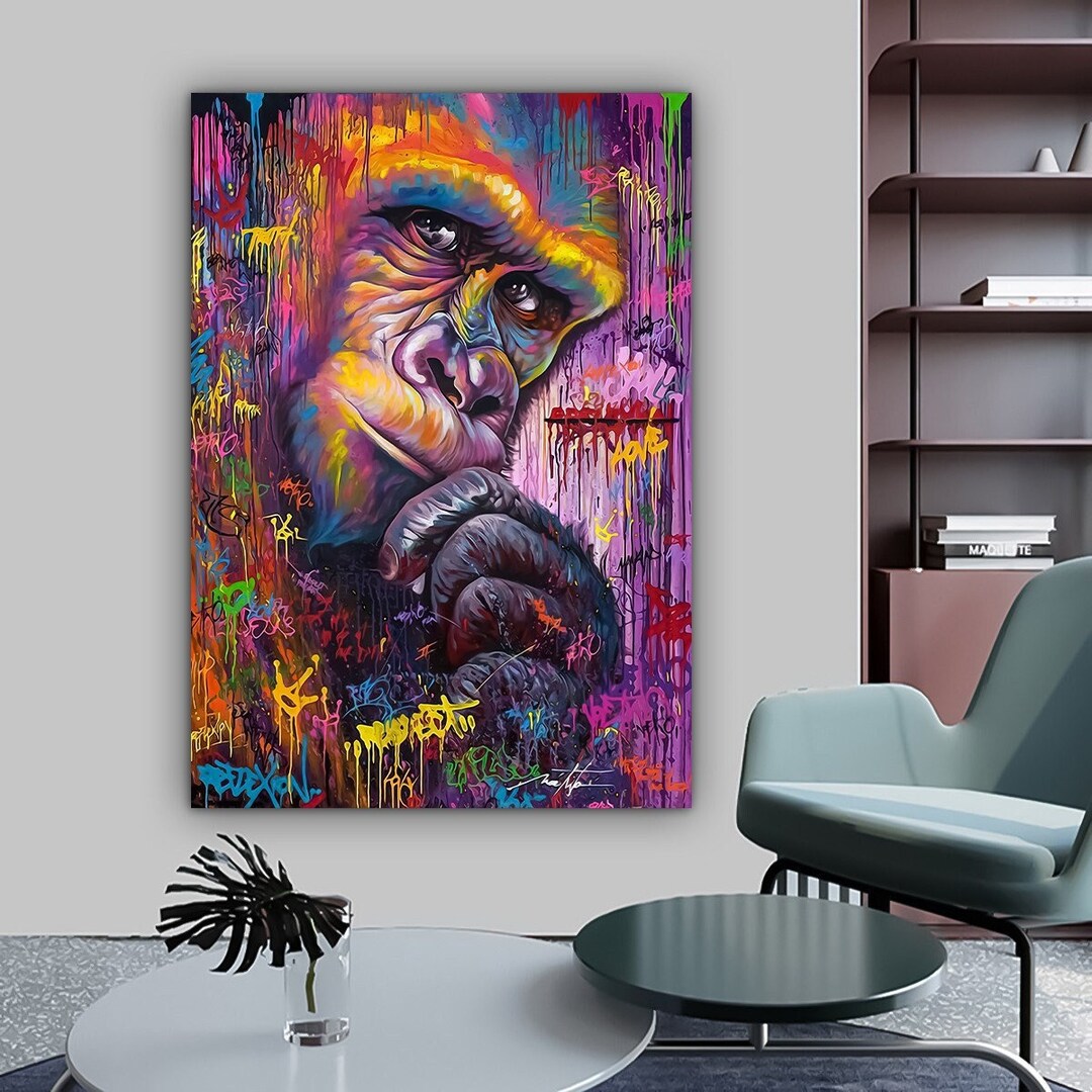 Monkey Canvas Painting, Monkey Poster, Modern Wall Art, Animal Canvas ...