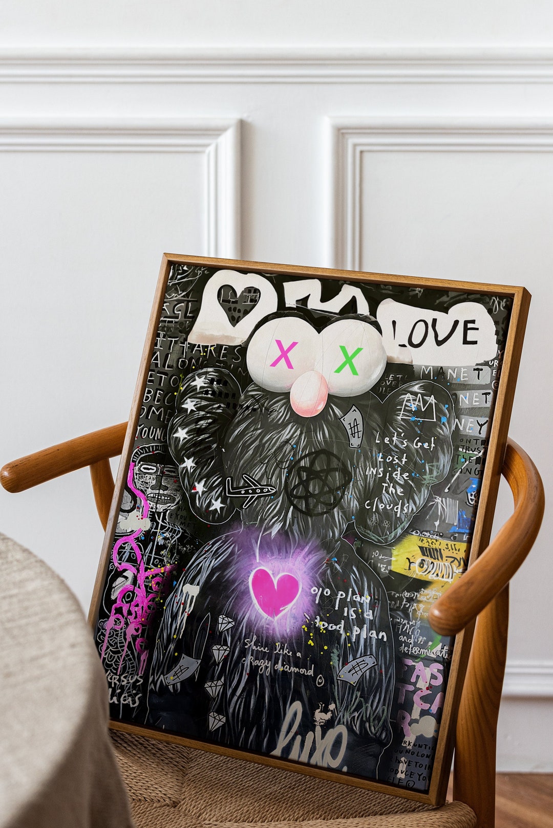 Banksy Black Pink Kaws Canvas Kaws Canvas Wall Art Canvas - Etsy