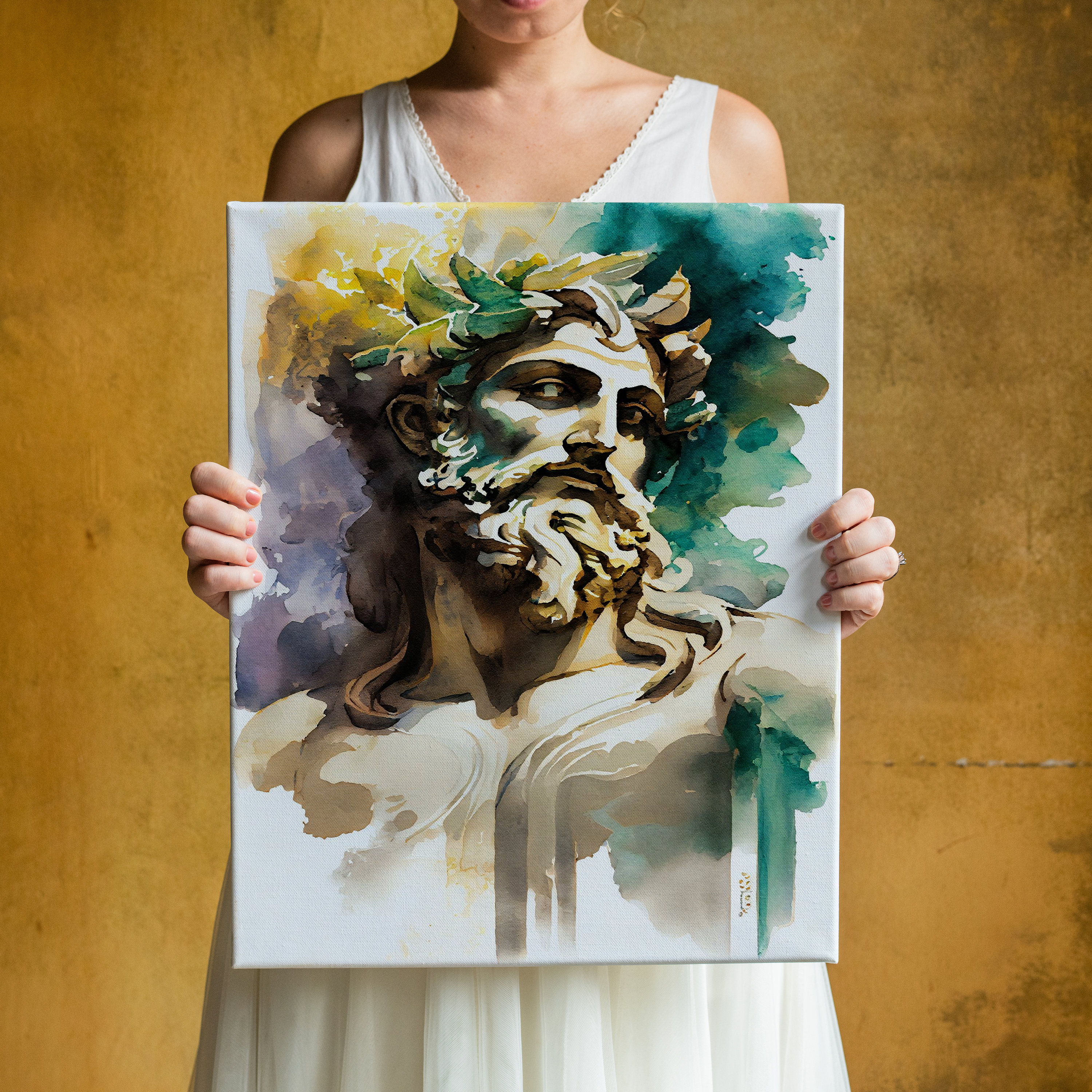 Achelous, Greek God of Water, Mythology, Watercolor Canvas, Canvas ...