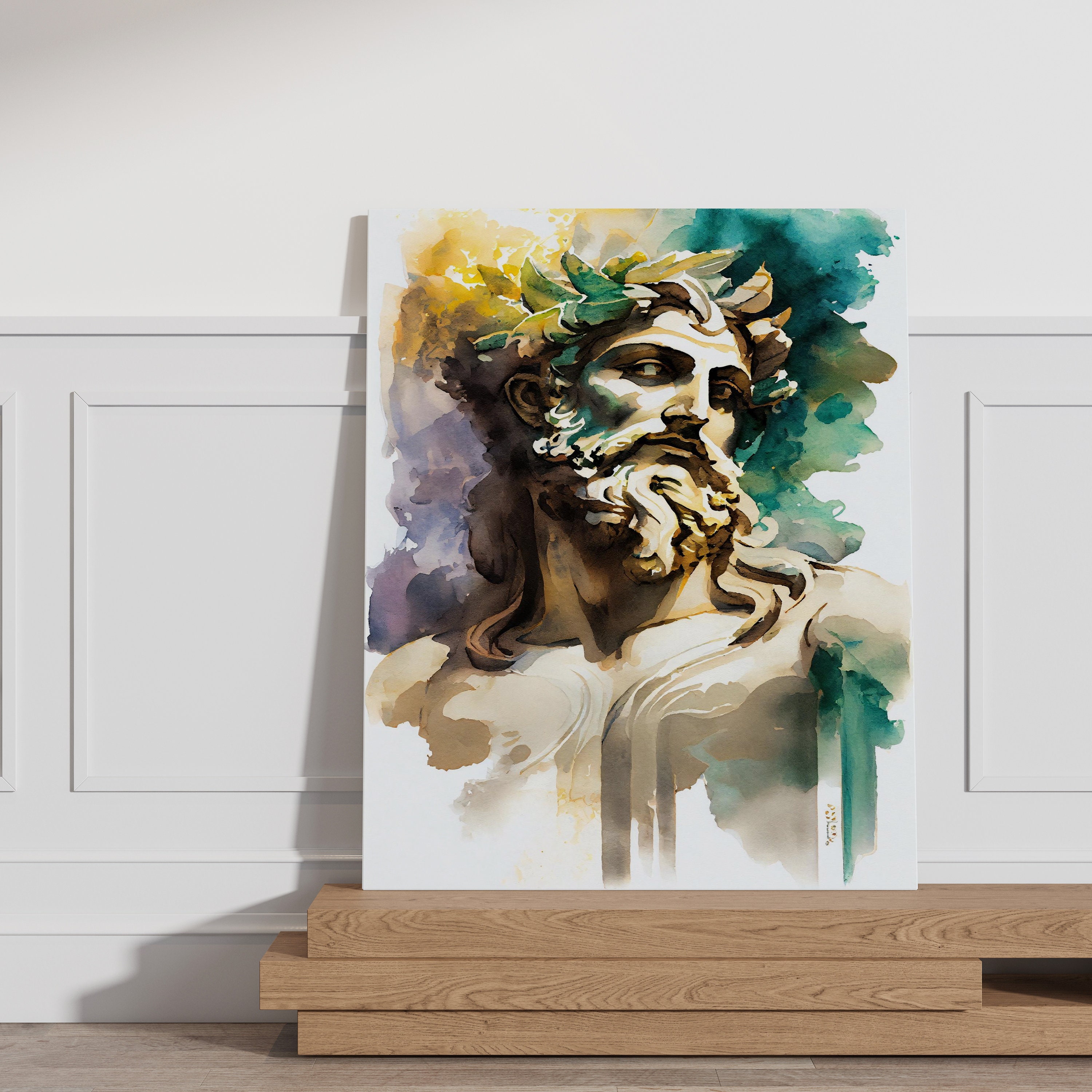Achelous, Greek God of Water, Mythology, Watercolor Canvas, Canvas ...
