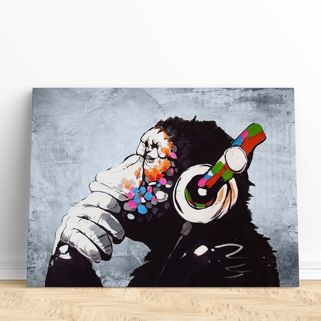 Dj Monkey Monkey Listening to Music Wall Art Colered - Etsy