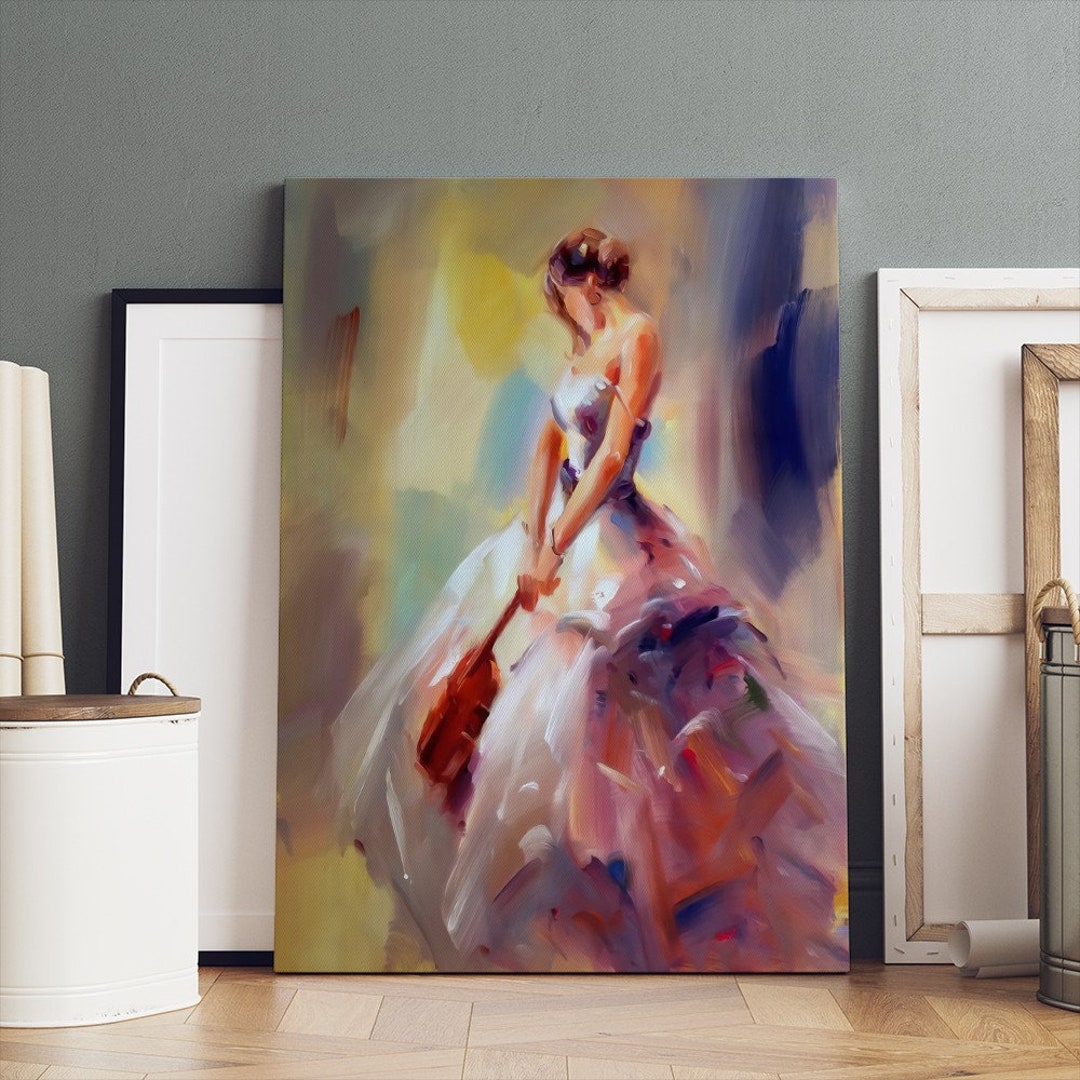 Girl Playing Violin Painting, Colorful Canvas Art, Dress Painting ...