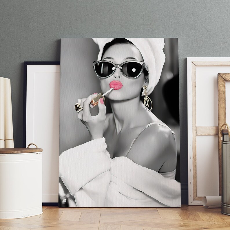 Audrey Hepburn Style Art , Audrey Pink Lips , Iconic Wall Decor ...
