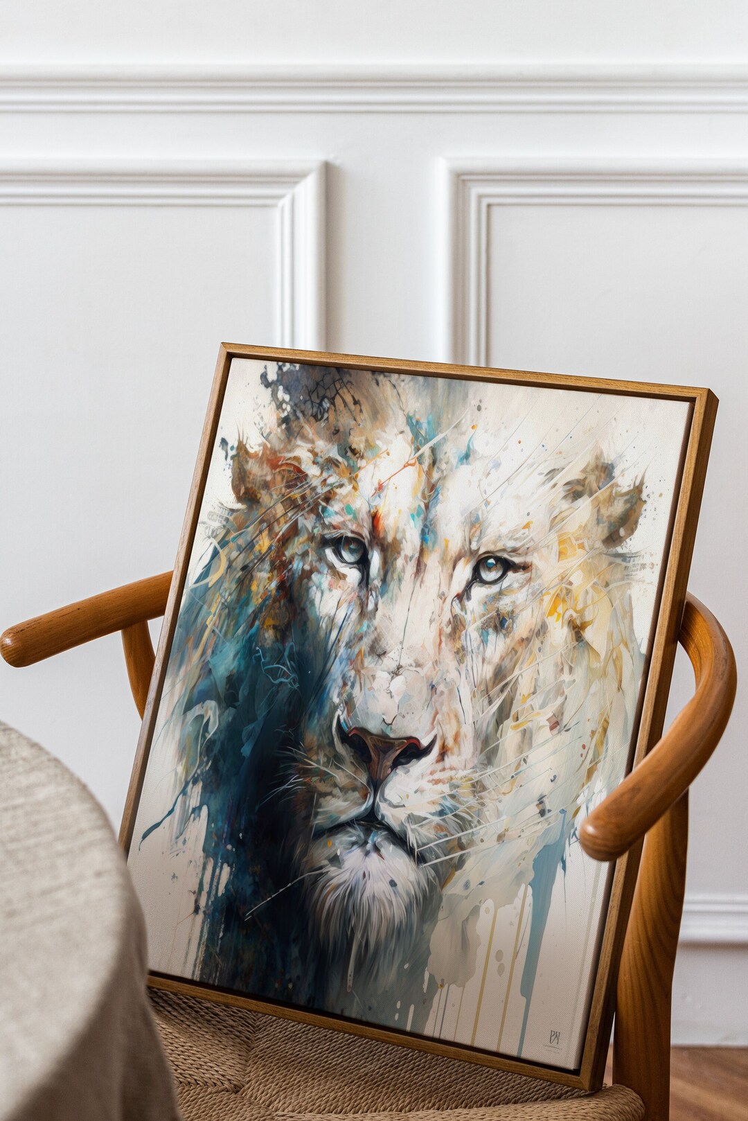 White Abstract Lion Canvas, Wall Art Canvas, Canvas Print, Minimalist ...