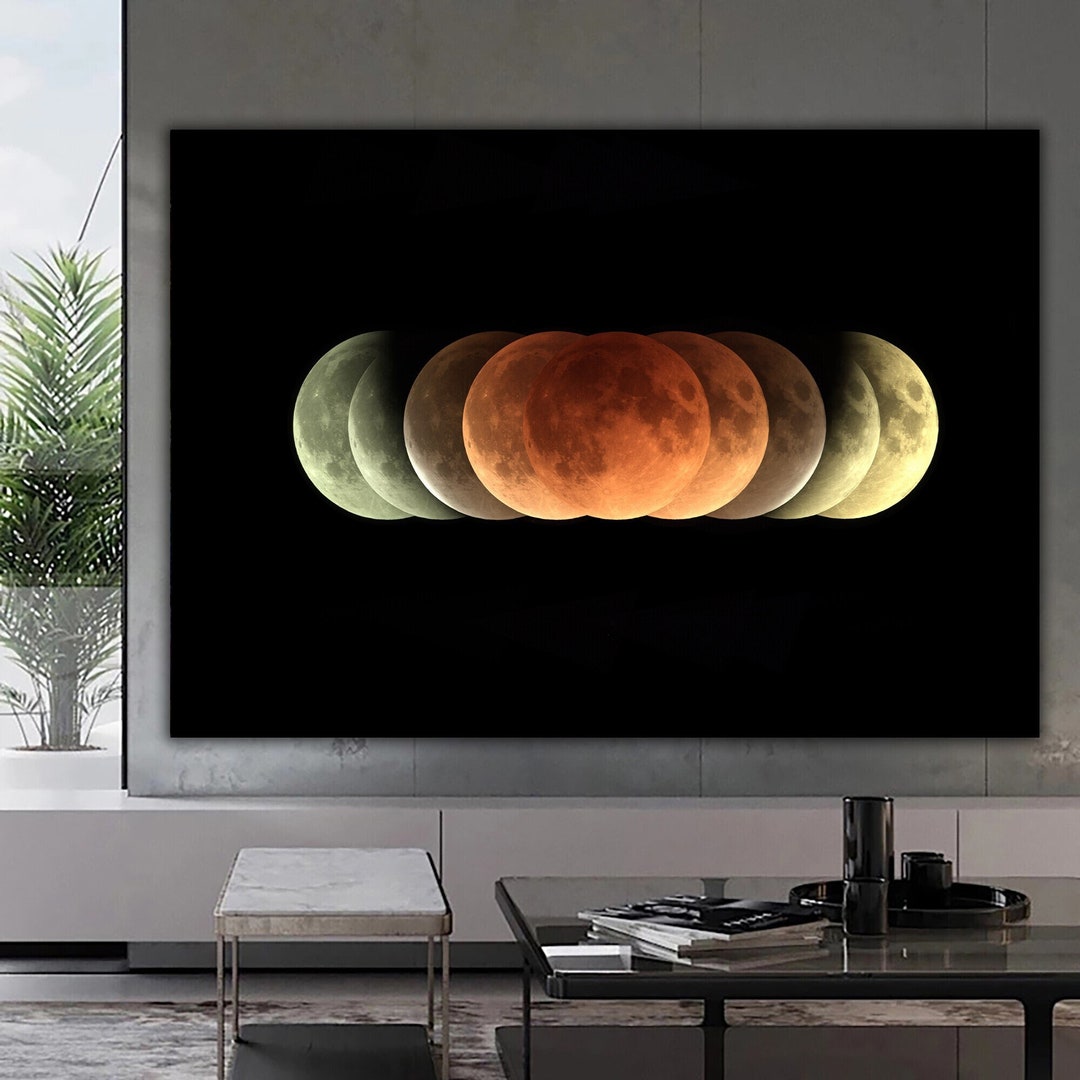 Phases of the Moon Canvas Print, Lunar Eclipse Art, Moon Landscape ...