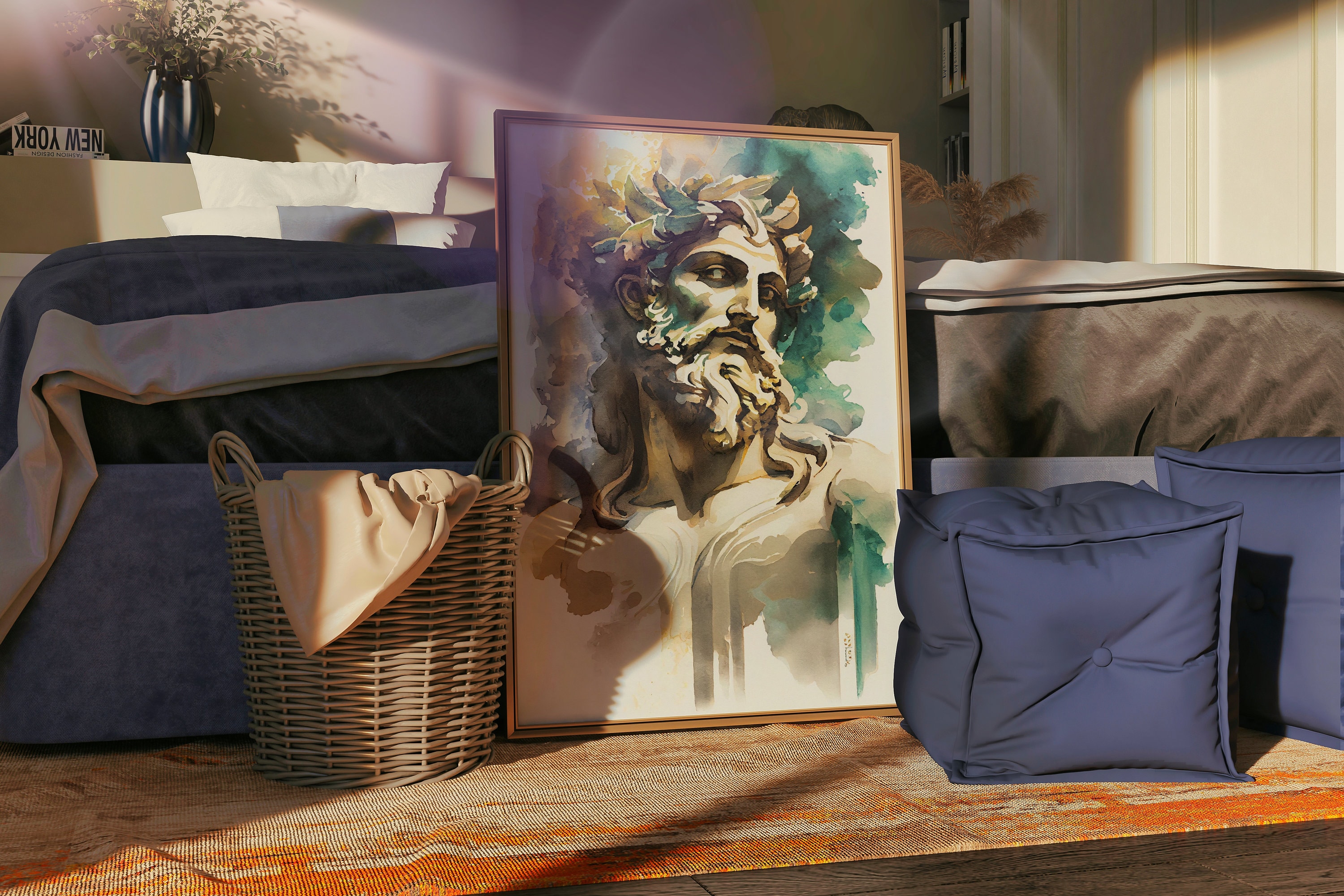 Achelous, Greek God of Water, Mythology, Watercolor Canvas, Canvas ...