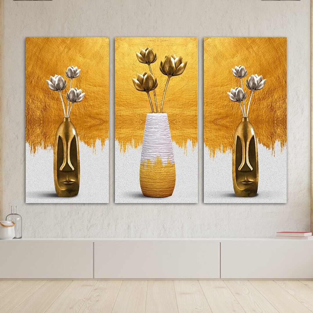 Vase and Flower Canvas, Vase Wall Art, Flower Canvas Print, 3 Piece ...