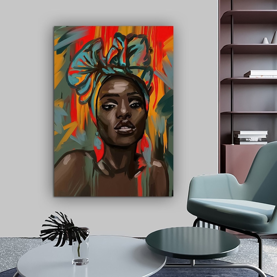 African Woman Canvas Painting, Black Woman Canvas Print, African Woman Painting With Ethnic ...