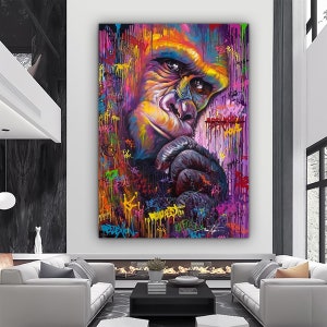 Monkey Canvas Painting, Monkey Poster, Modern Wall Art, Animal Canvas ...