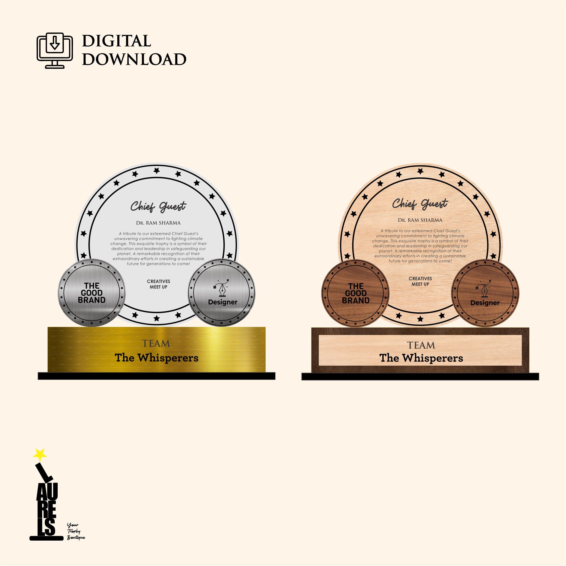 Set of 4 Round Trophy Award Laser Cut Files Pack Trophy PNG Files Laser ...