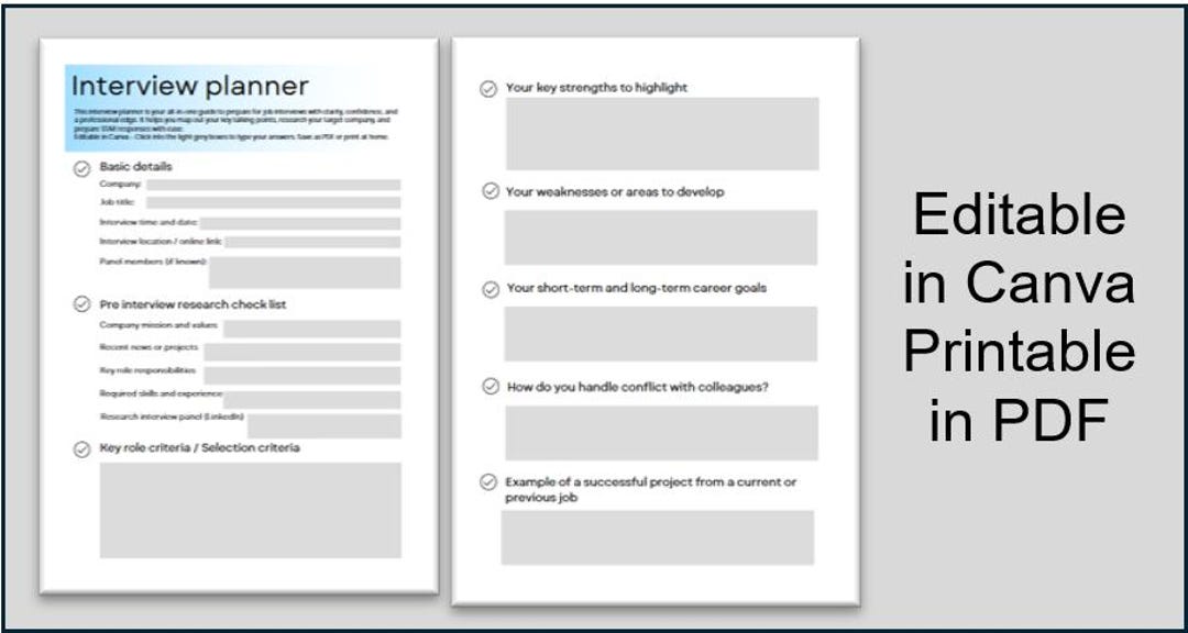 Interview Planner Canva Template | STAR Method, Editable Job Interview ...