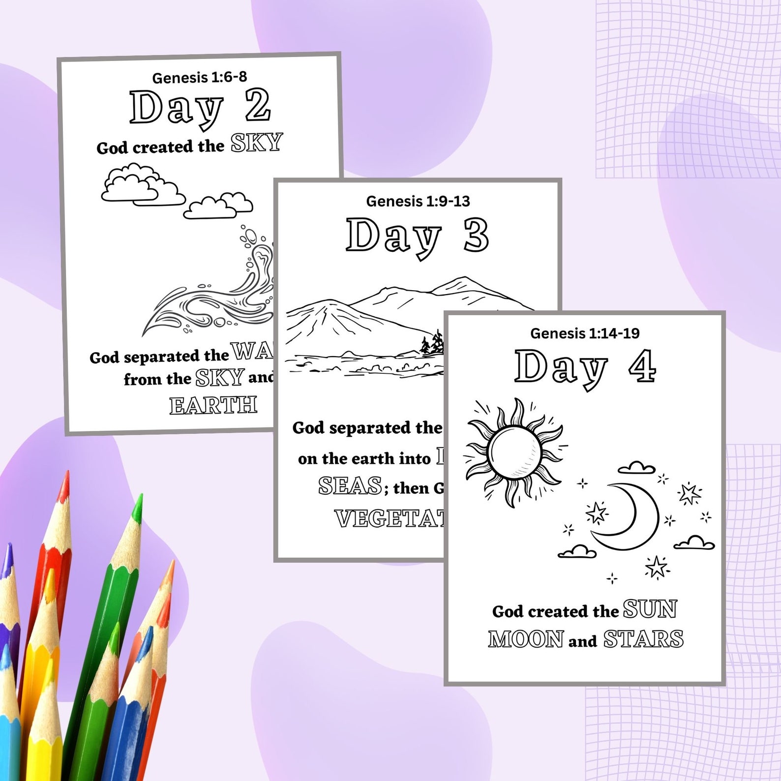 7 Days of Creation Coloring Pages, Kids Bible Lesson Printable ...