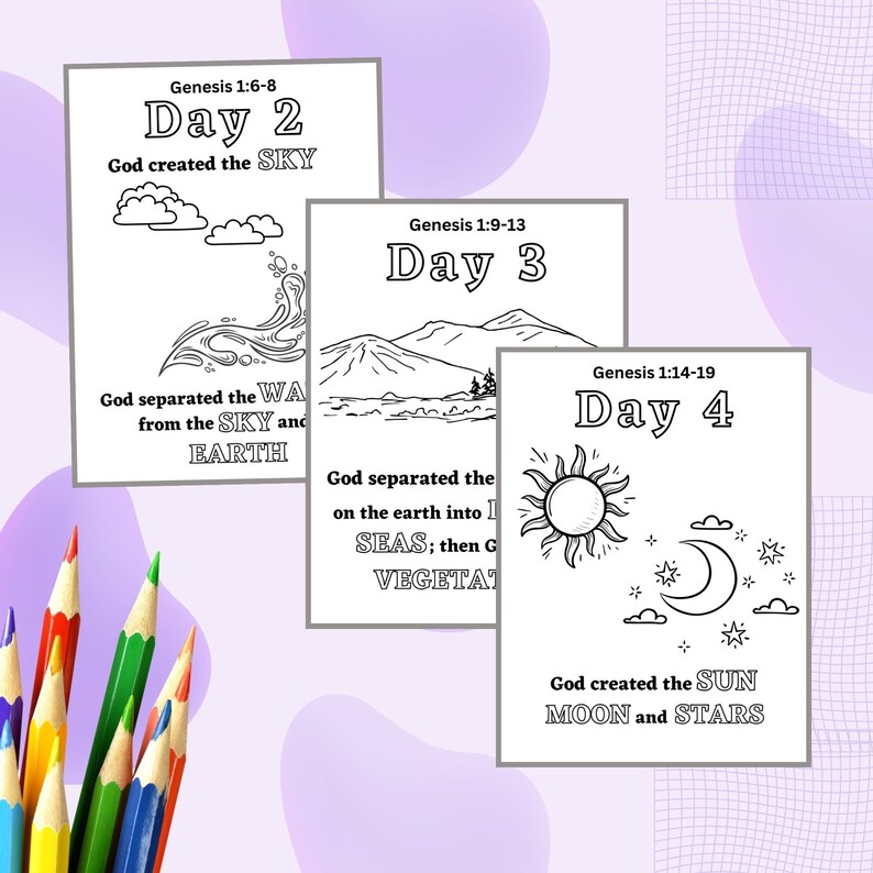 7 Days of Creation Coloring Pages, Kids Bible Lesson Printable ...