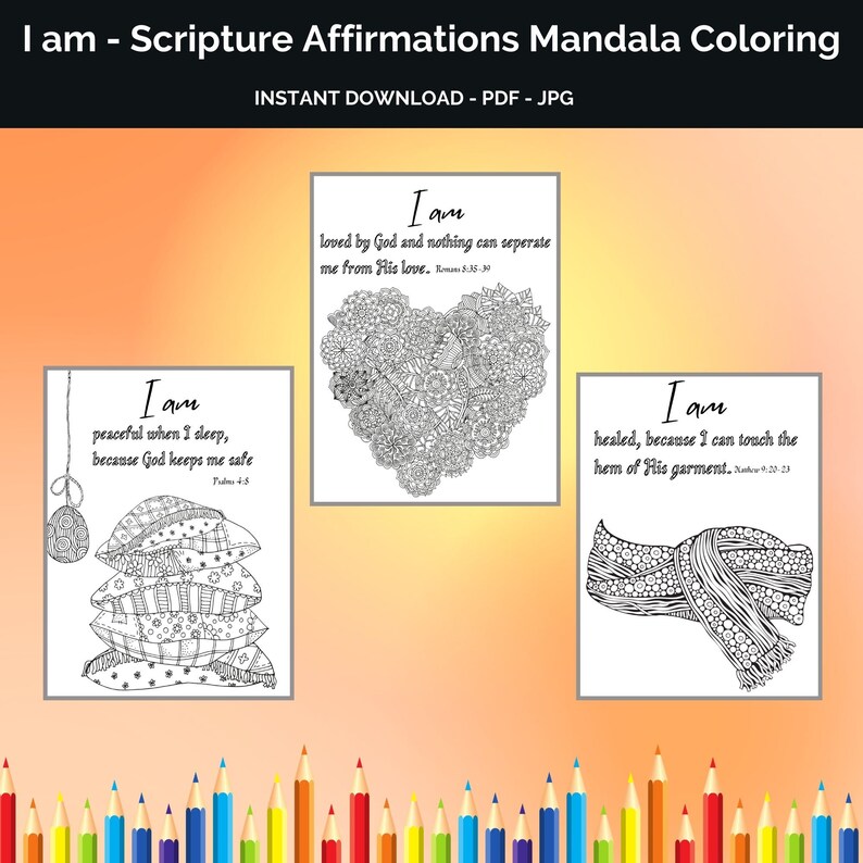 Bible Affirmation Coloring Pages, Mandala Mindful Coloring for ...