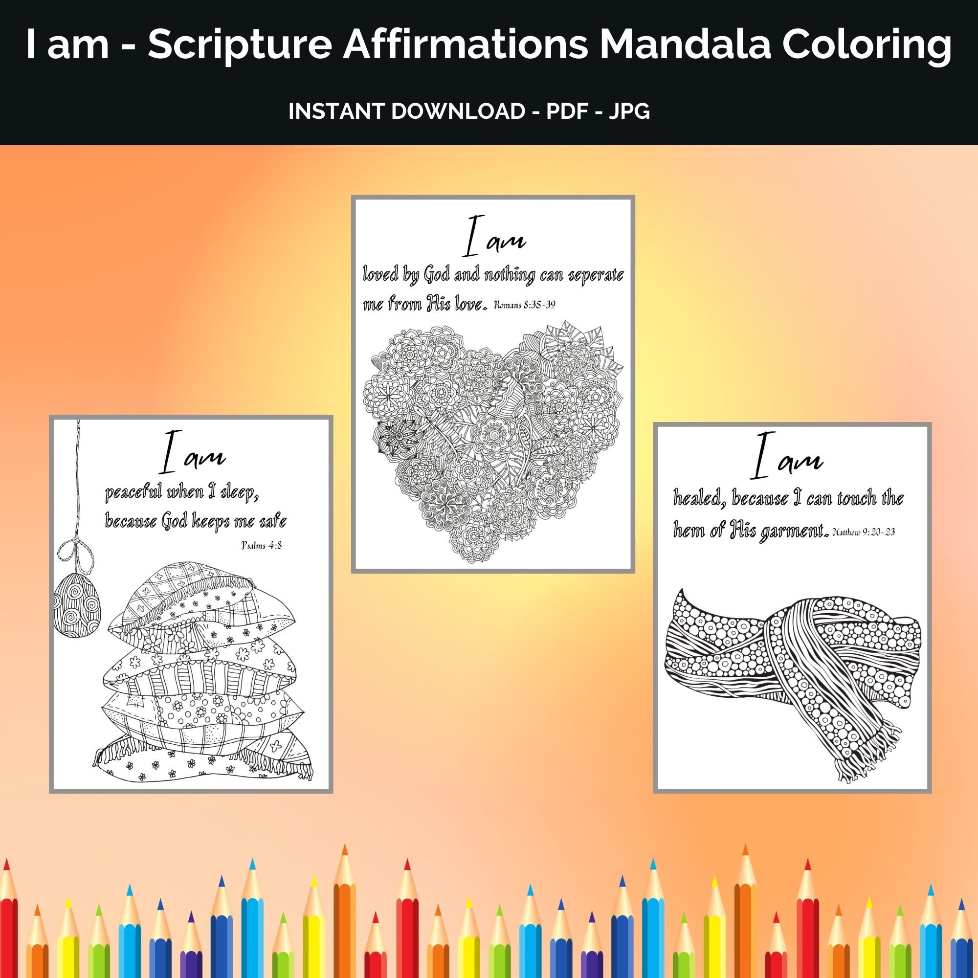 Bible Affirmation Coloring Pages, Mandala Mindful Coloring for ...