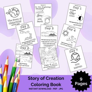7 Days of Creation Coloring Pages, Kids Bible Lesson Printable ...
