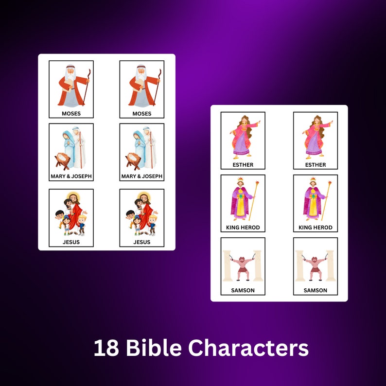 Bible Character Memory Match Game, Biblical Printable Cards, Kids Bible ...