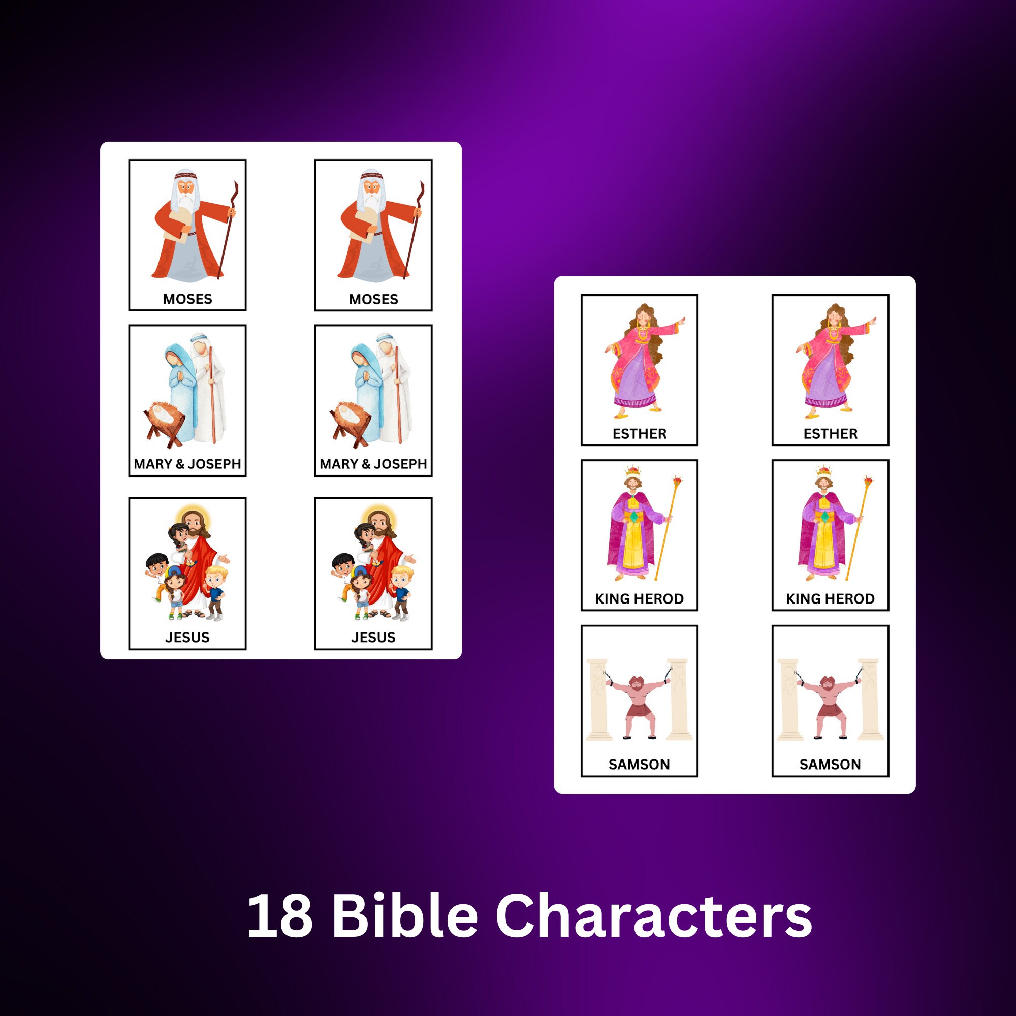 Bible Character Memory Match Game, Biblical Printable Cards, Kids Bible ...