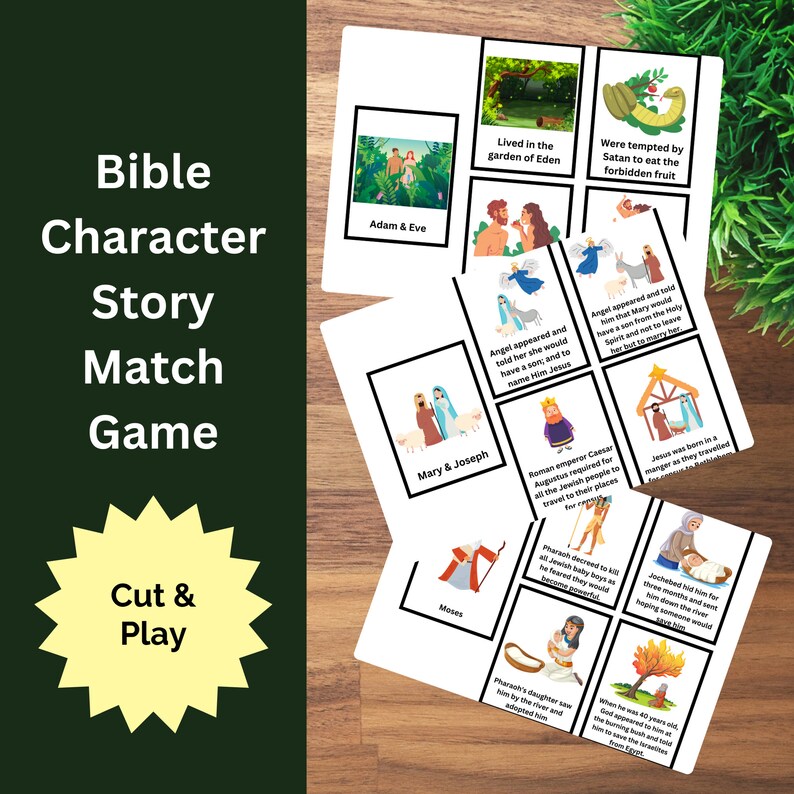 Bible Character Story Match, Bible Trivia Printable Cards, Kids Bible ...