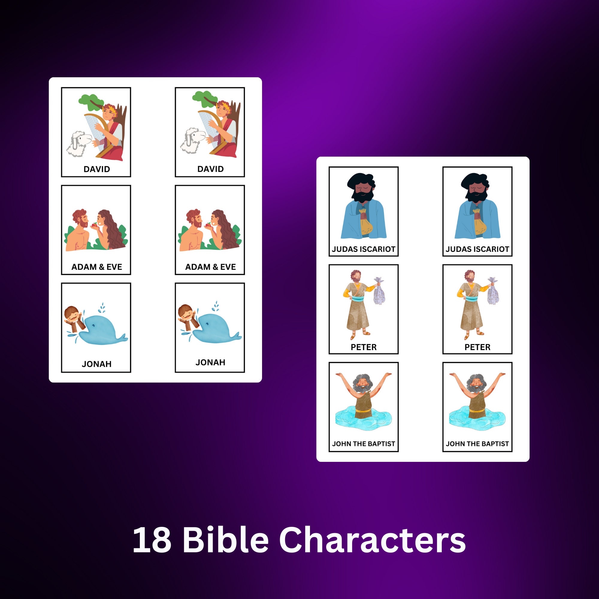 Bible Character Memory Match Game, Biblical Printable Cards, Kids Bible ...
