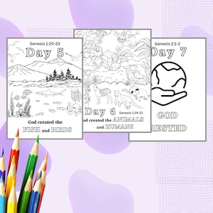 7 Days of Creation Coloring Pages, Kids Bible Lesson Printable ...