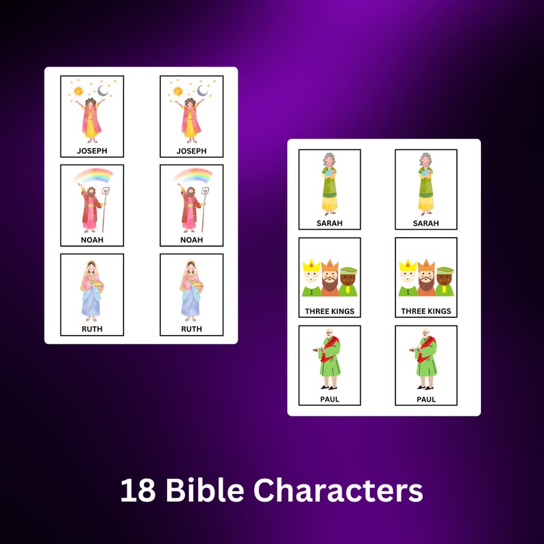 Bible Character Memory Match Game, Biblical Printable Cards, Kids Bible ...