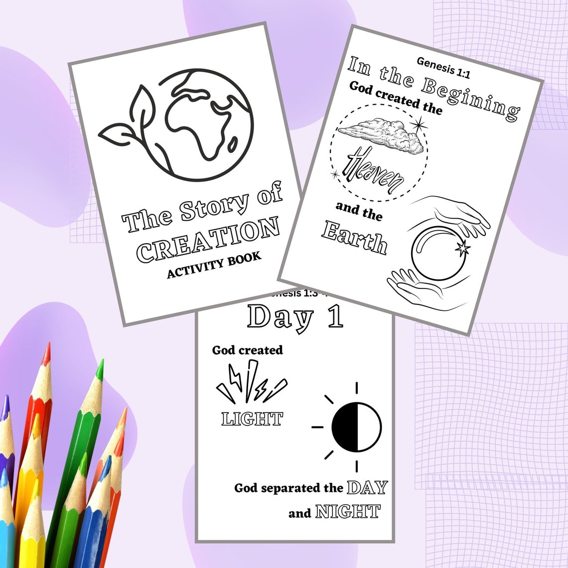7 Days of Creation Coloring Pages, Kids Bible Lesson Printable ...