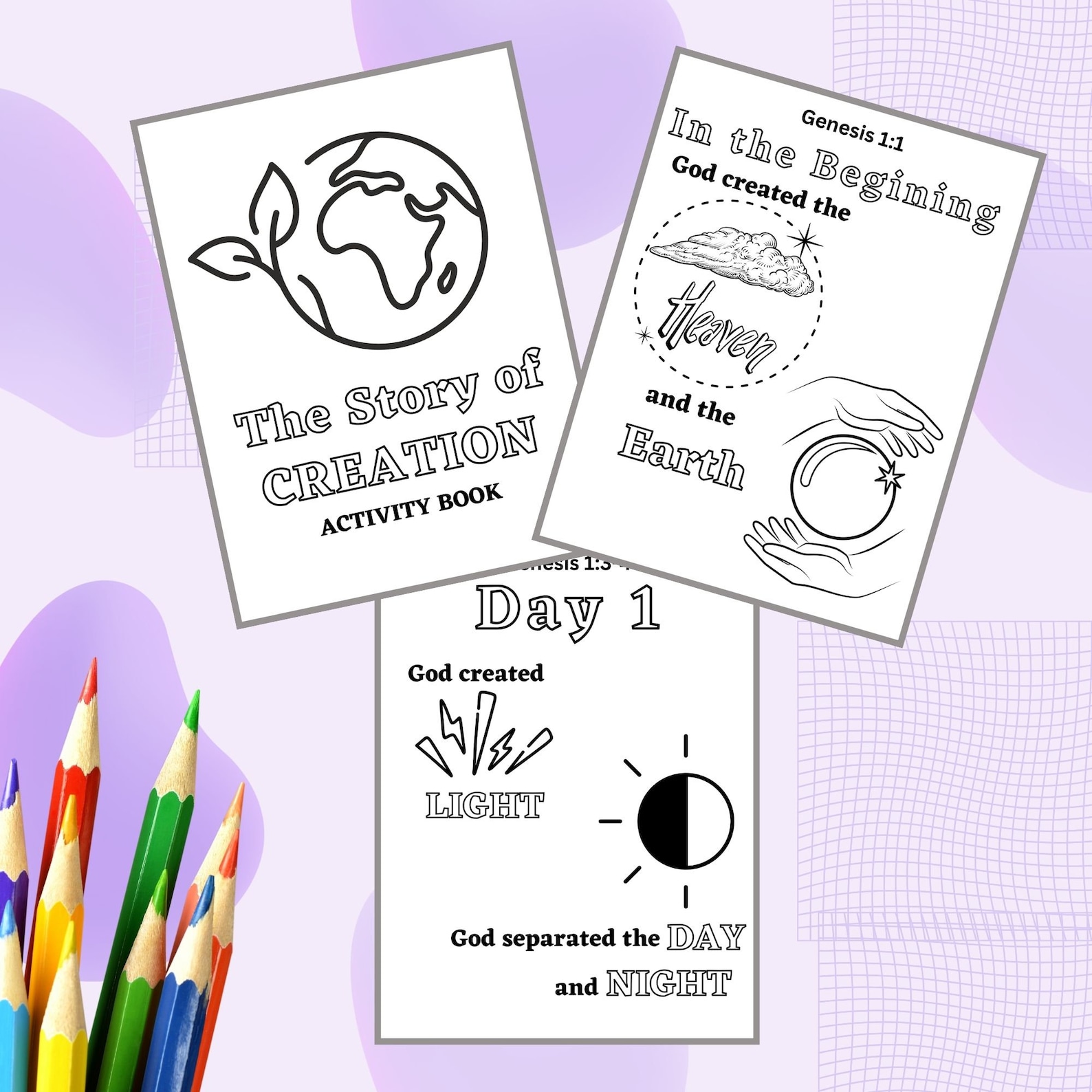 7 Days of Creation Coloring Pages, Kids Bible Lesson Printable ...