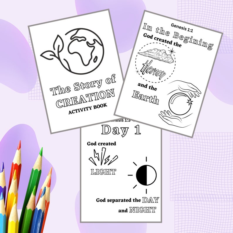 7 Days of Creation Coloring Pages, Kids Bible Lesson Printable ...