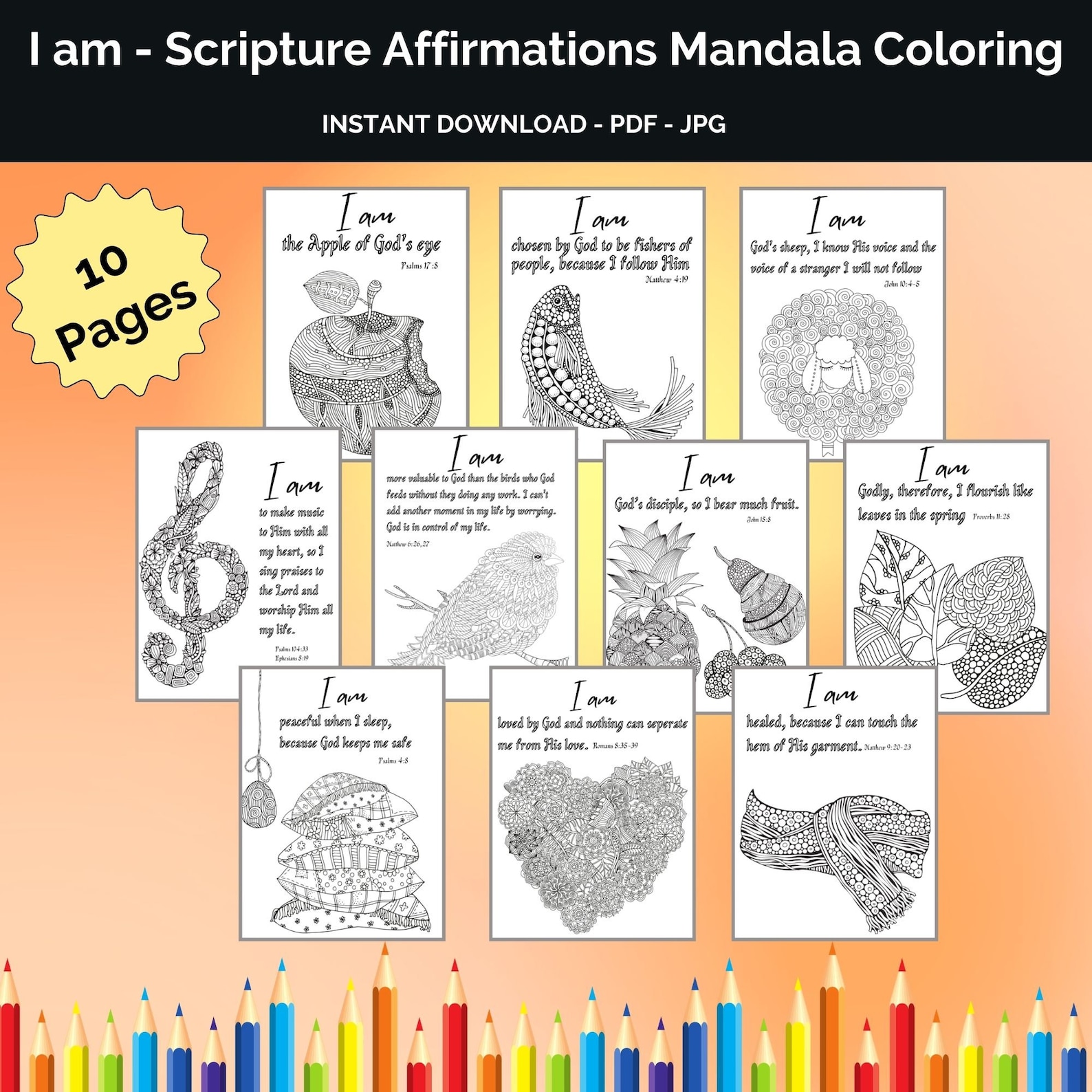 Bible Affirmation Coloring Pages, Mandala Mindful Coloring for ...