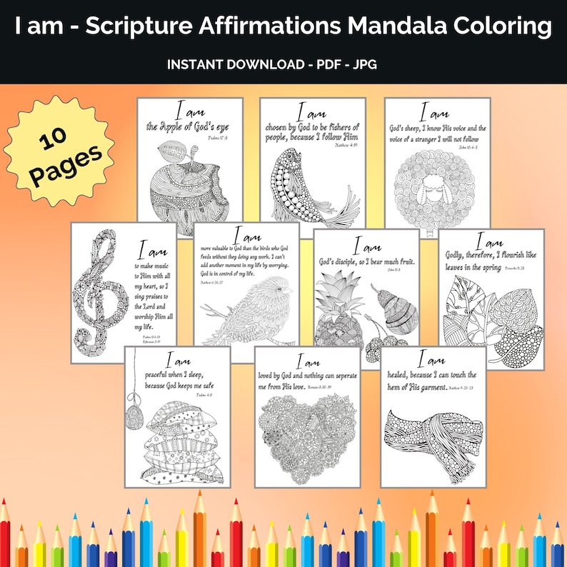 Bible Affirmation Coloring Pages, Mandala Mindful Coloring for ...