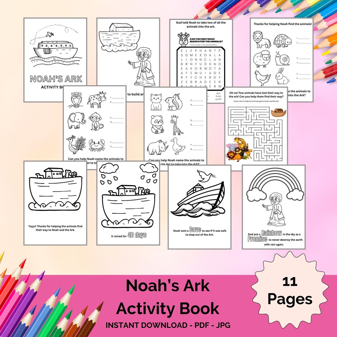 Noah's Ark Activity Book Kids Bible Lesson Printable Christian Sunday ...