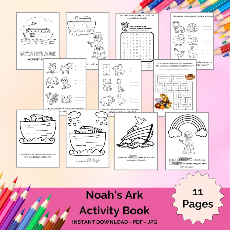 Noah's Ark Activity Book Kids Bible Lesson Printable Christian Sunday ...