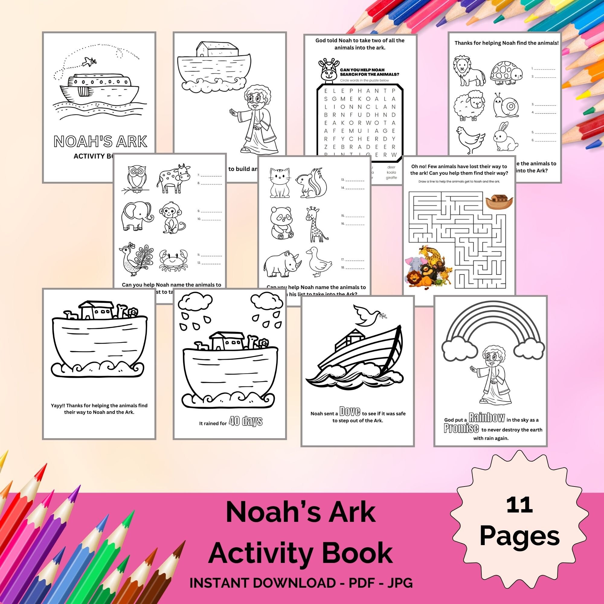 Noah's Ark Activity Book Kids Bible Lesson Printable Christian Sunday ...