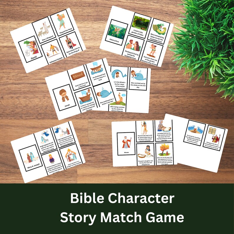 Bible Character Story Match, Bible Trivia Printable Cards, Kids Bible ...