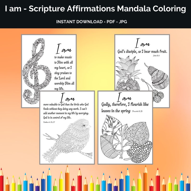 Bible Affirmation Coloring Pages, Mandala Mindful Coloring for ...