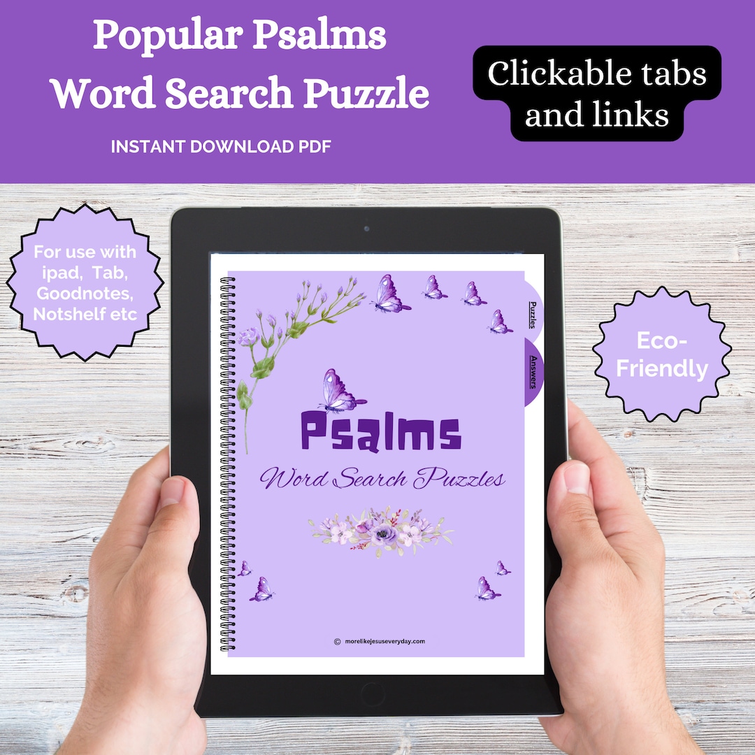 Popular Psalms Word Search Puzzle Book, Ecofriendly Digital Christian ...