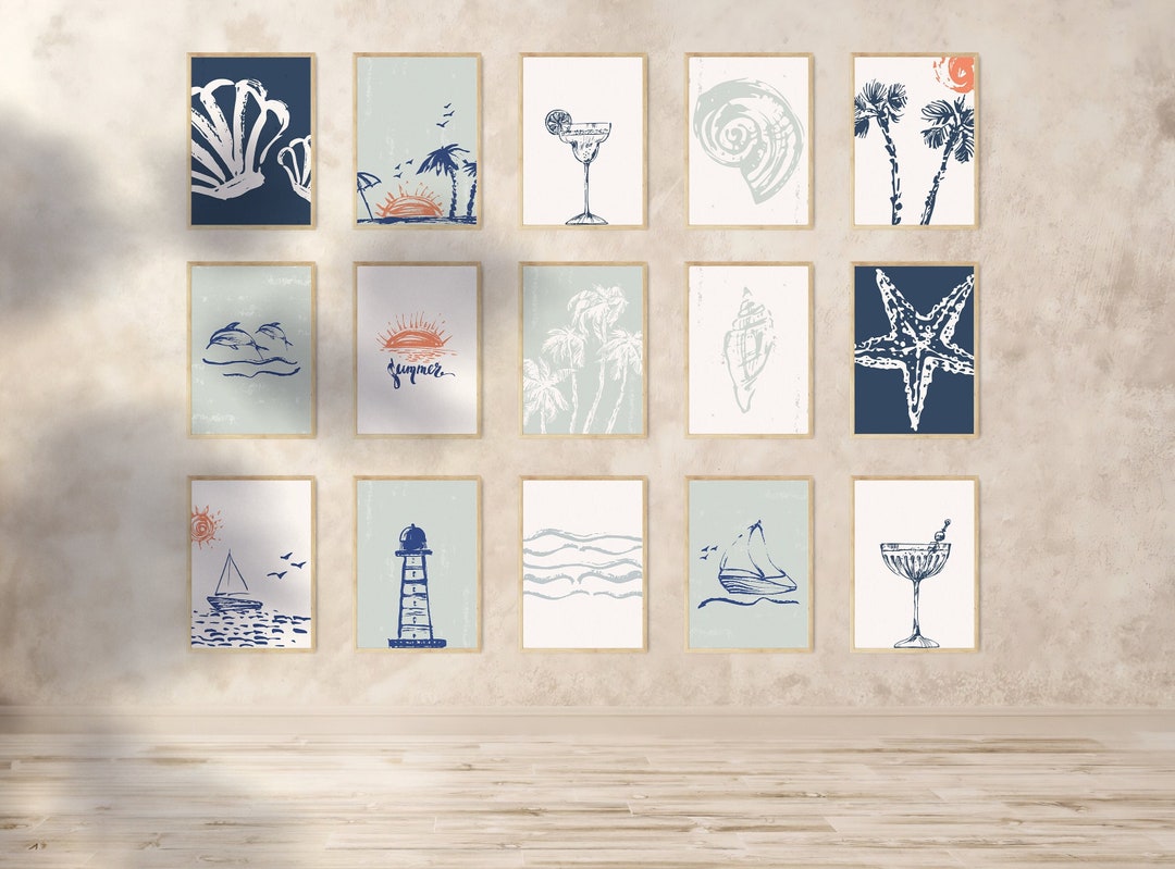 Coastal Vibes, Summer Wall Art, Beach Theme Art, Set of 15, Boho Beach ...