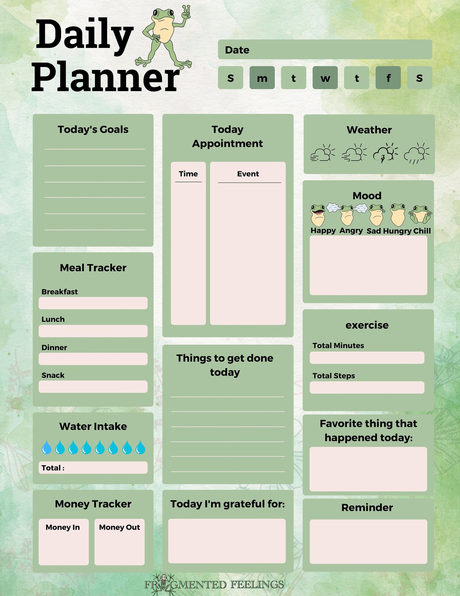 Activity Planner, Downloadable Frog Planner, Instant Download, Daily ...