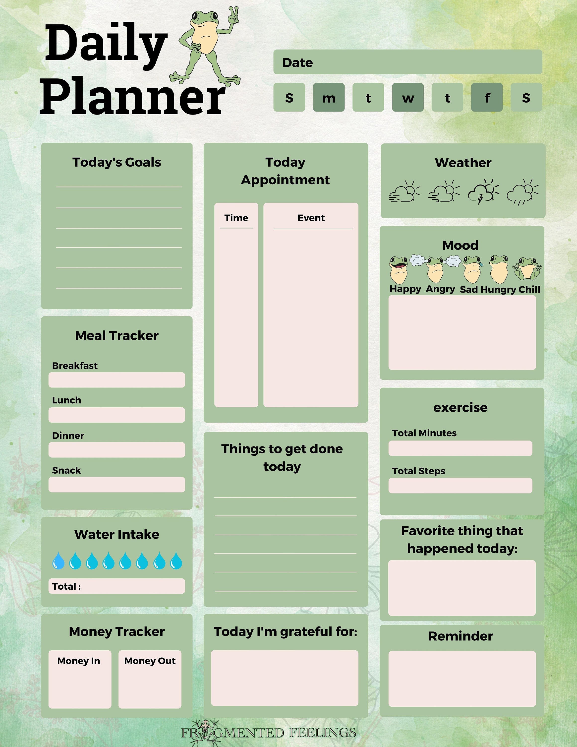 Activity Planner, Downloadable Frog Planner, Instant Download, Daily ...