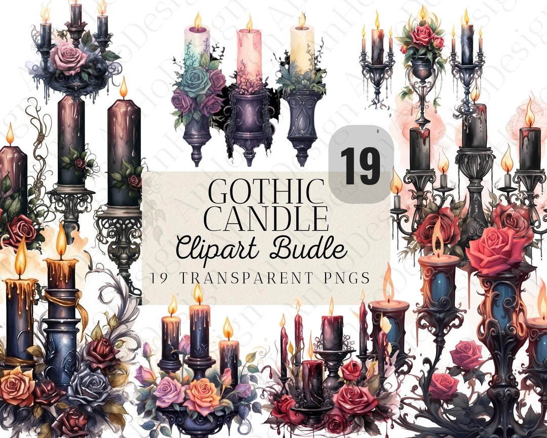 19 Watercolor Gothic Candle Clipart, SVG, PNG, Instant Download ...