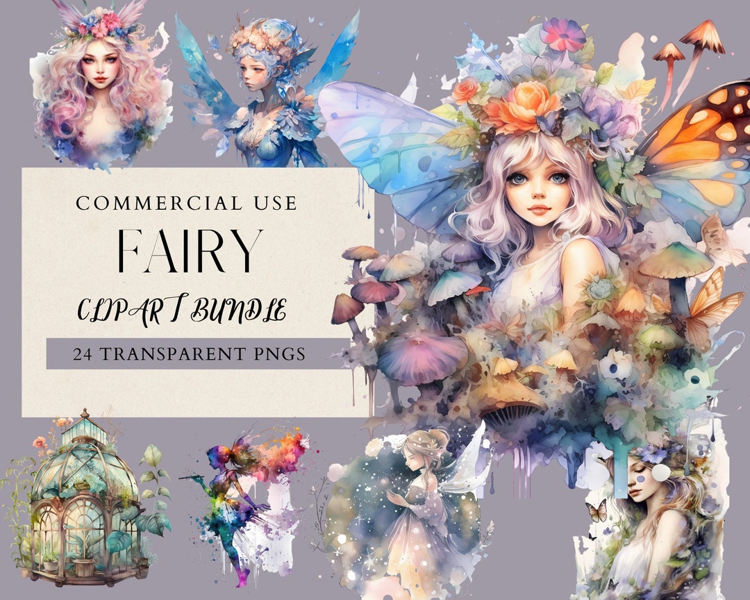 24 Magical Fairy Clipart Bundle, Watercolor, Book Art, Fairies, Fantasy ...